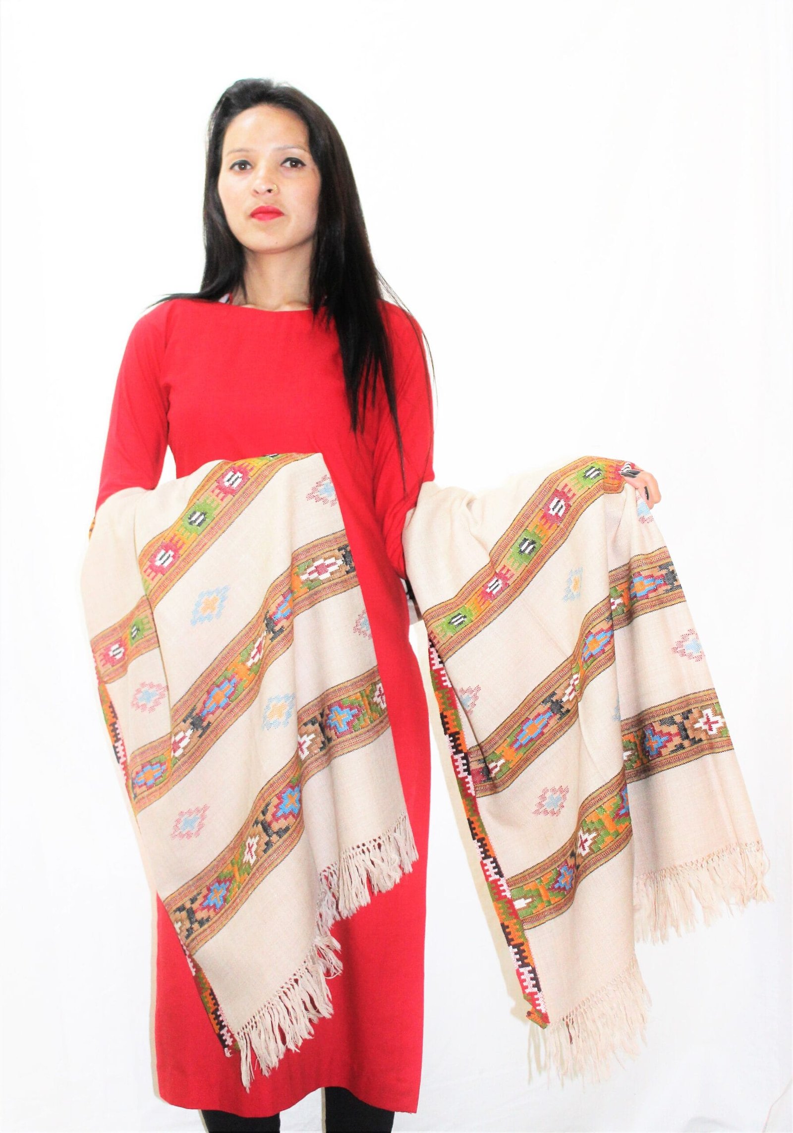 Cream 3 Patti Kullu Shawl - HimalayanKraft