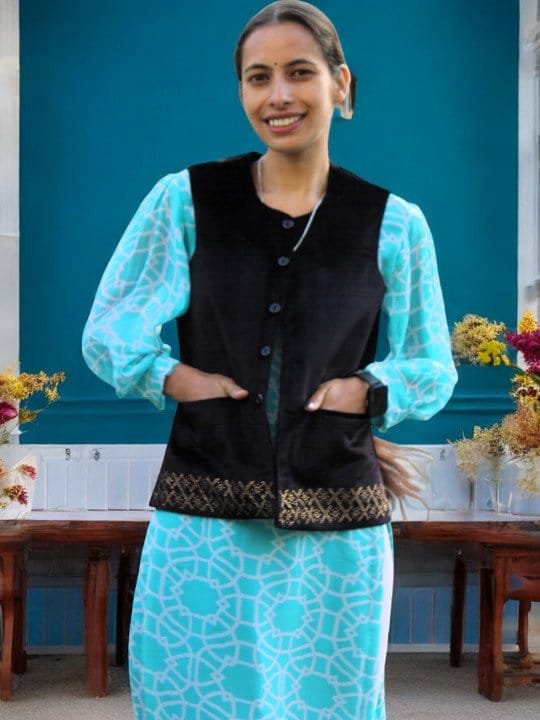 Elegant Velvet Himachali Sadri – Half Jacket with Stone Work