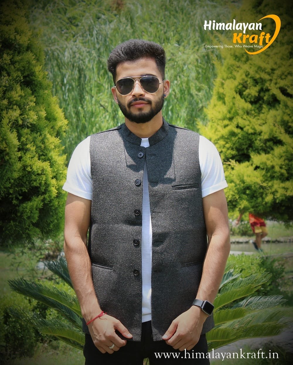 Nehru/Modi Jackets for Men's -Tweed Wool - Grey - Himalayankraft