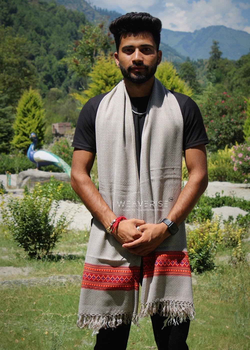 Soft Wool Stole for Men in a Timeless White Line Checked Design ...