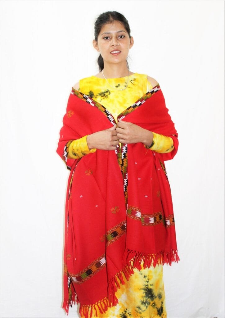 Woven Pure Wool Handloom Kullu Design Shawl - HimalayanKraft