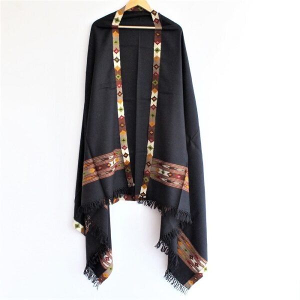 Weaver's Pride Wool Black Kullu Shawl - Akhroti - HimalayanKraft